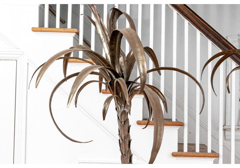 Decorative Tall Brass Potted Double Palm Tree For Sale at 1stDibs