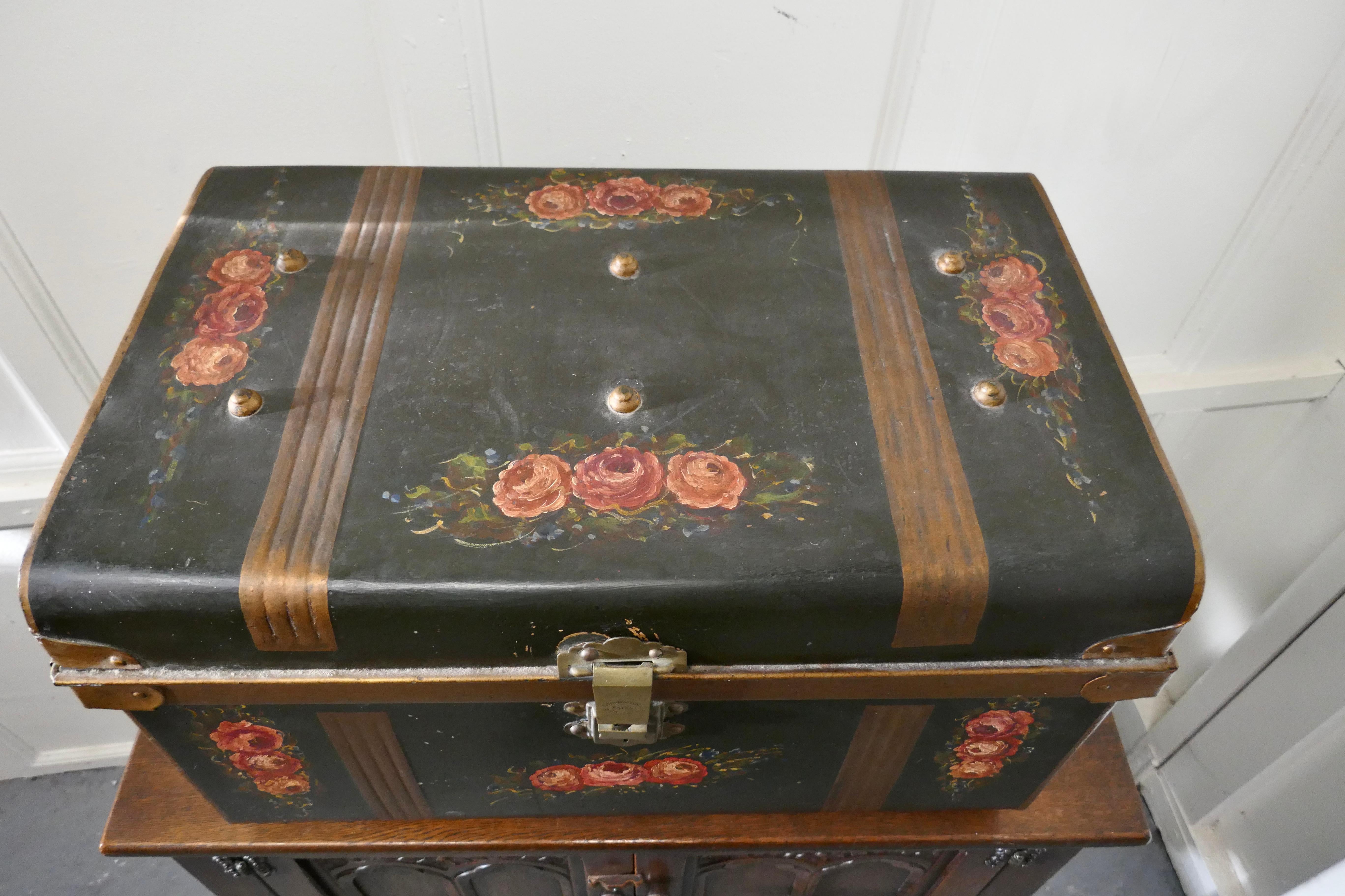 Decorative Victorian Painted Tin Travel Trunk at 1stDibs