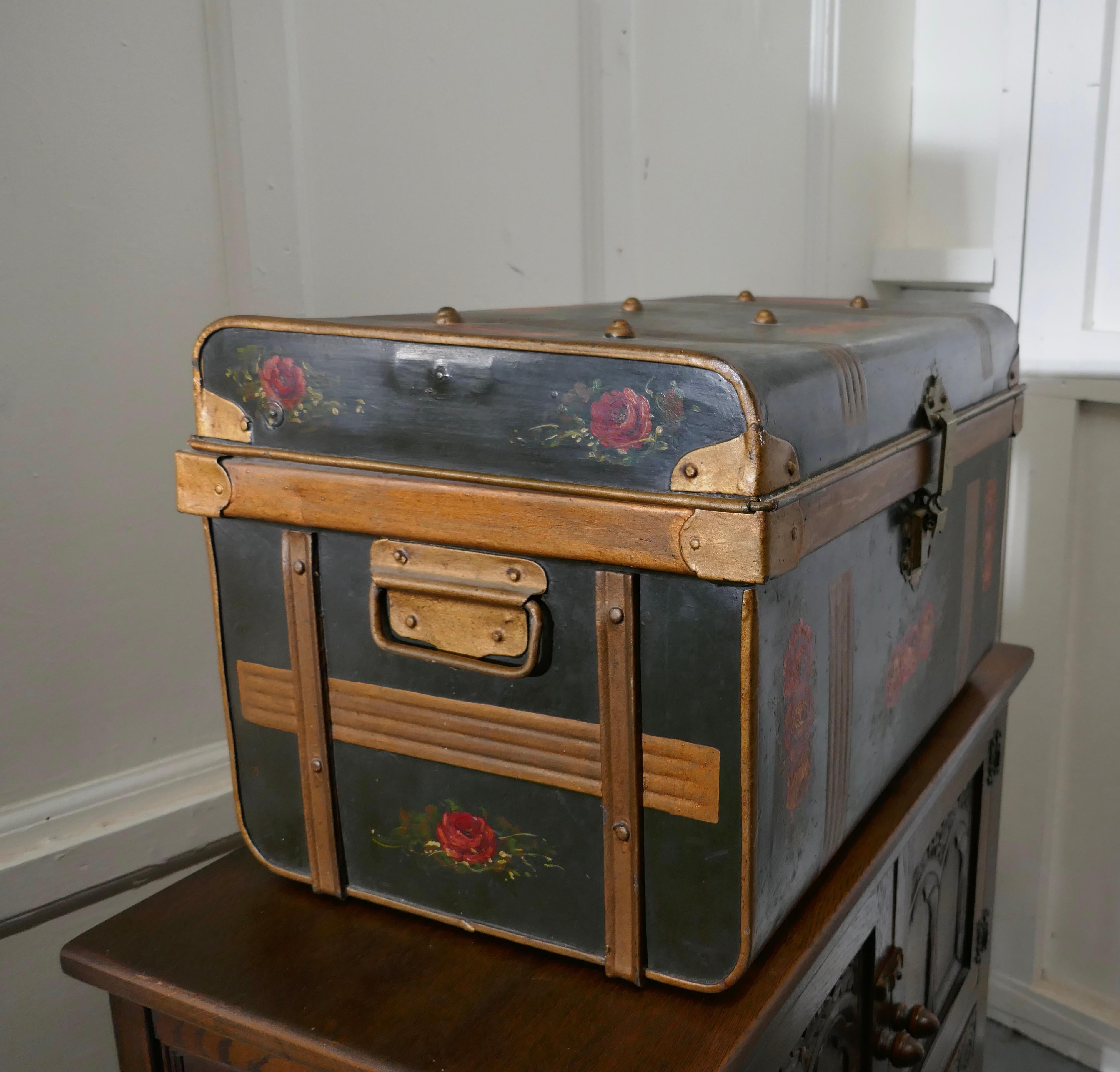 Decorative Victorian Painted Tin Travel Trunk at 1stDibs