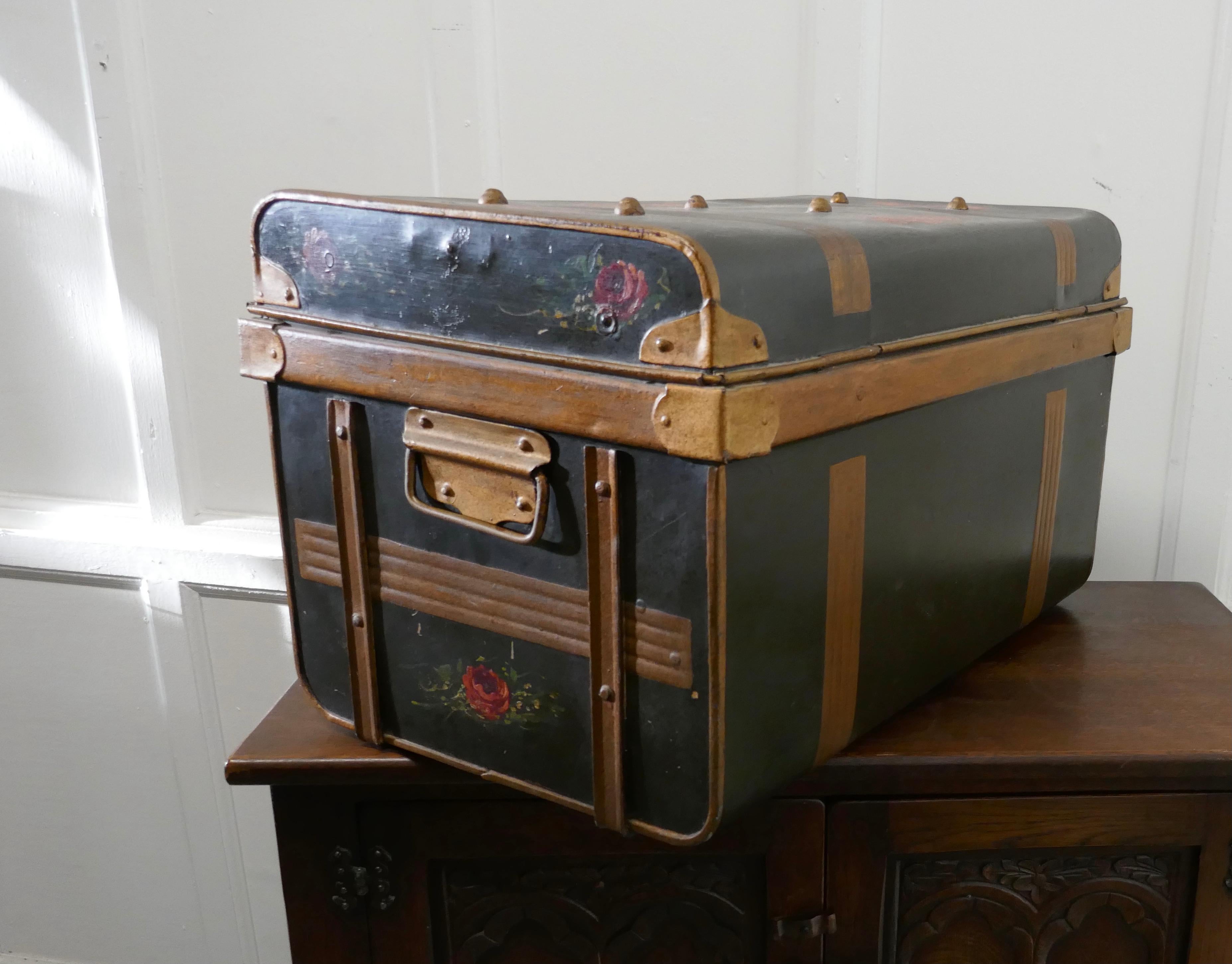 Decorative Victorian Painted Tin Travel Trunk at 1stDibs