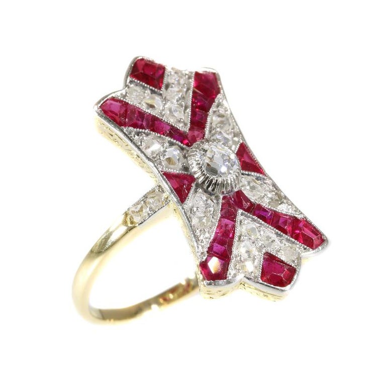 Decorative Vintage Art Deco Ruby and Diamond Engagement Ring at 1stDibs