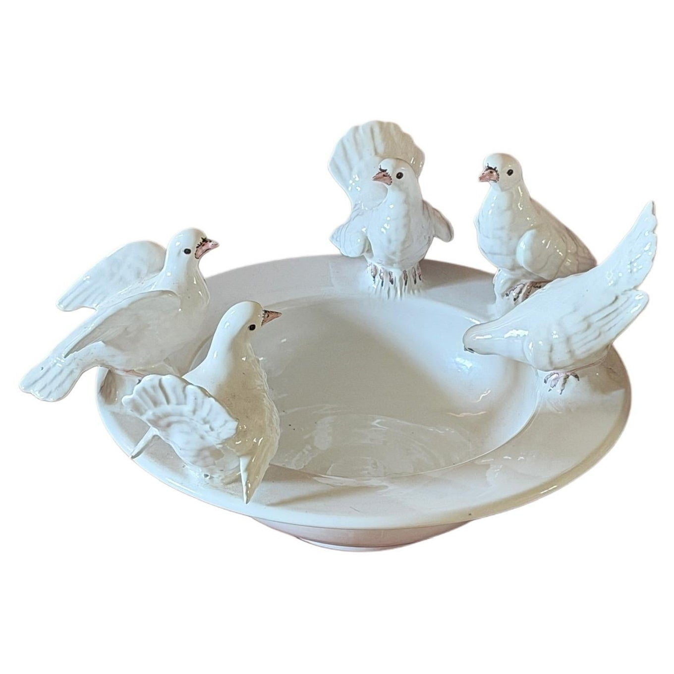 Decorative Vintage Italian White Ceramic Bird Bowl For Sale at 1stDibs