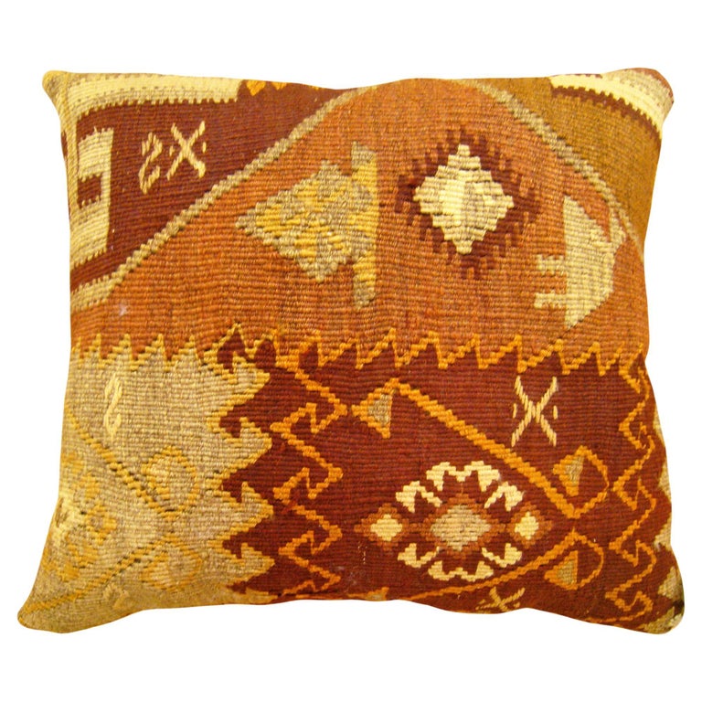 Decorative Vintage Turkish Kilim Rug Pillow with Geometric Abstracts ...