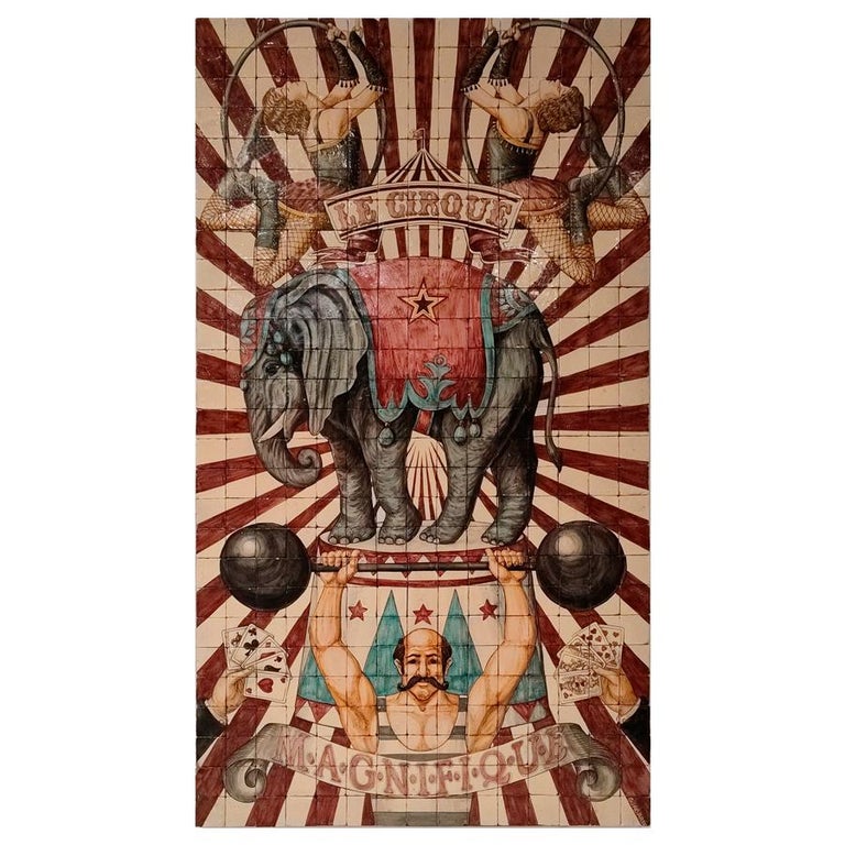 Decorative Wall of Hand Painted Artisanal Tiles with Circus from the ...