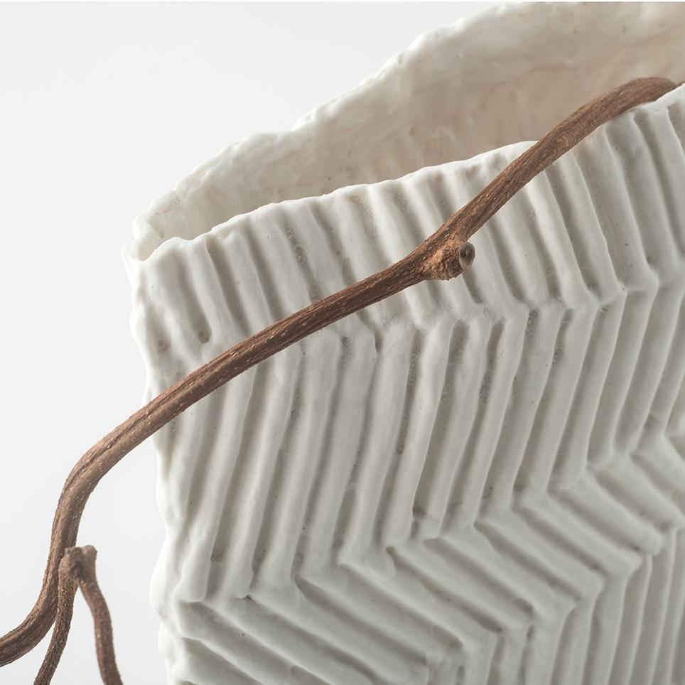 DECORATIVE WHITE PORCELAIN AND PAPERCLAY VASE - Landscape 12 - unique ...