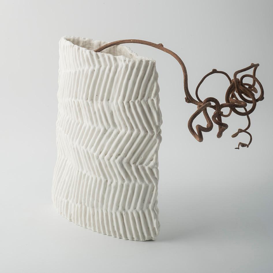 DECORATIVE WHITE PORCELAIN AND PAPERCLAY VASE - Landscape 12 - unique ...