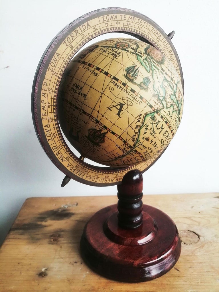 Decorative World Ball with Wooden Foot, 20th Century at 1stDibs
