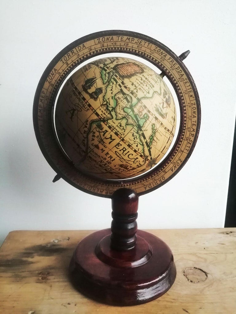 Decorative World Ball with Wooden Foot, 20th Century at 1stDibs