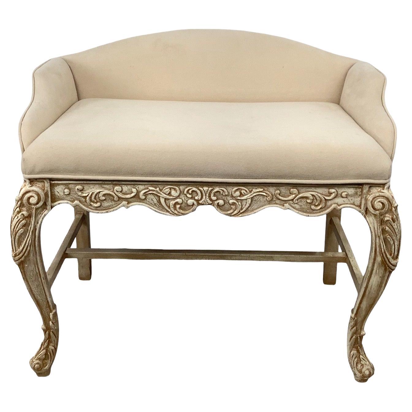 Mid Century Carved Gilt French Style Bench Seat with Rolled Cushion by ...