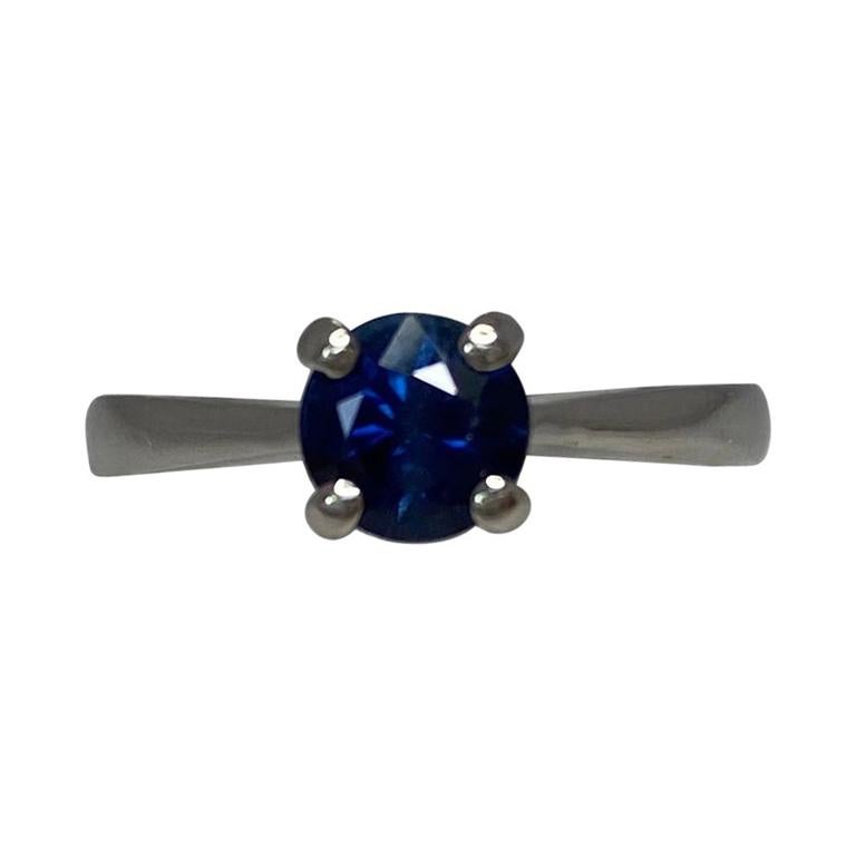 Fine Deep Blue Natural Sapphire Platinum Round Cut Solitaire Ring For ...