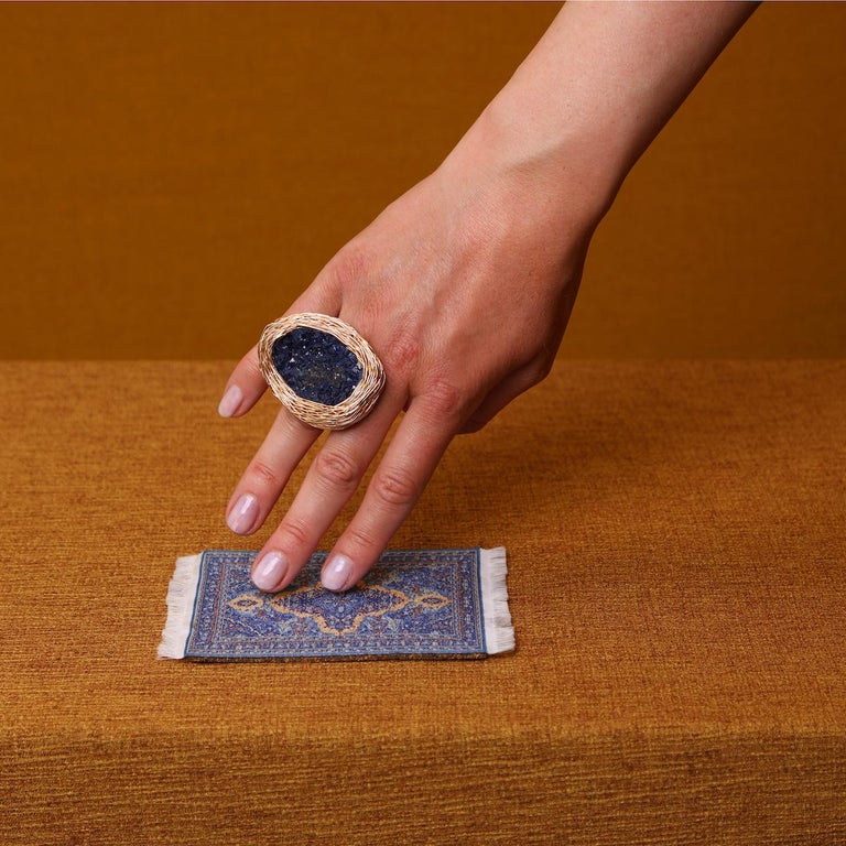 Deep Blue Azurite Statement or Cocktail Ring 14 K Yellow Gold F. by the ...