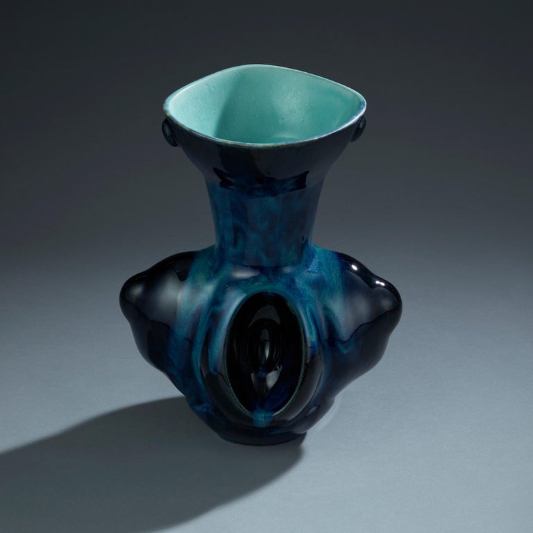 Deep Blue Ceramic Vase Contemporary 21st Century Italian Unique Piece ...