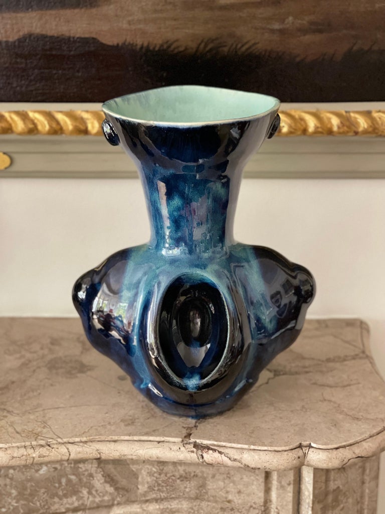 Deep Blue Ceramic Vase Contemporary 21st Century Italian Unique Piece ...