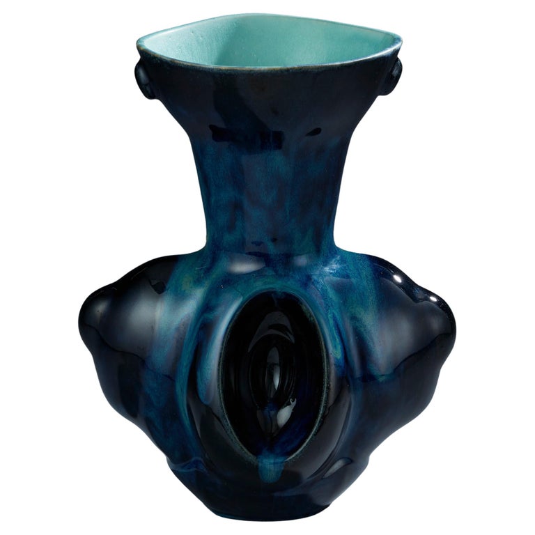 Deep Blue Ceramic Vase Contemporary 21st Century Italian Unique Piece ...