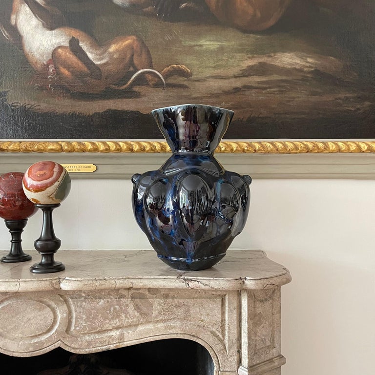 Deep Blue Ceramic Vase Contemporary 21st Century Italian Unique Piece ...