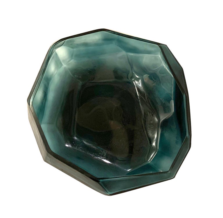 Deep Blue Cubist Design Glass Bowl, Romania, Contemporary For Sale at ...