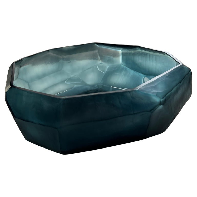 Deep Blue Cubist Design Glass Bowl, Romania, Contemporary For Sale at ...