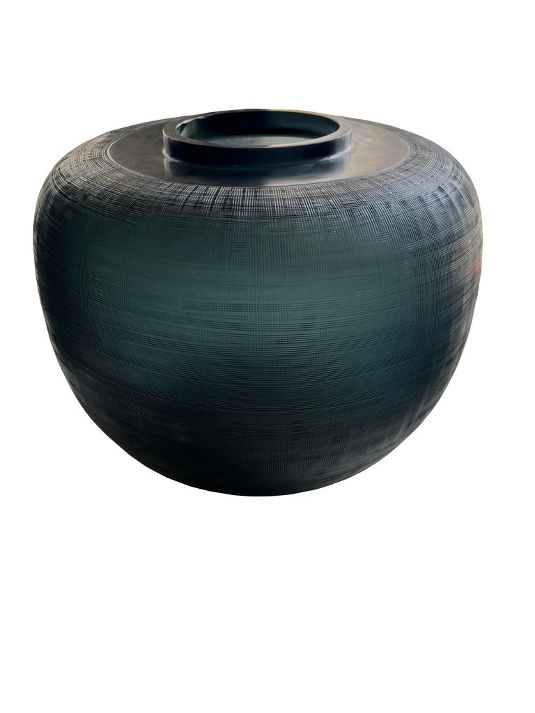 Deep Blue Cut Glass Short Squat Shape Vase, Romanian, Contemporary at ...