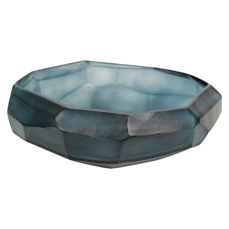 Deep Blue Glass Cubist Shape Bowl, Romania, Contemporary at 1stDibs