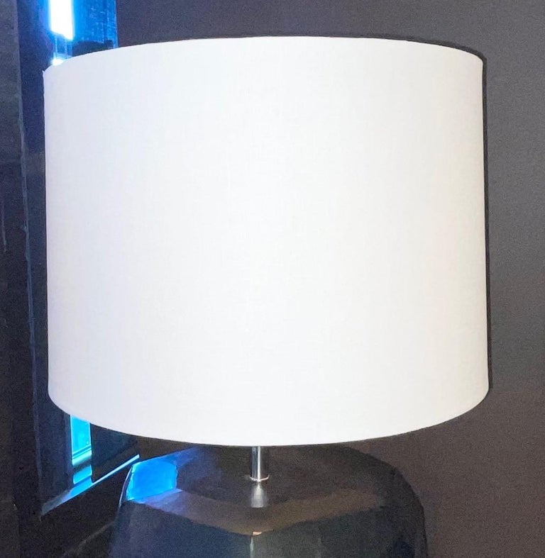 Deep Blue Pair Cubist Cut Glass Lamps, Romania, Contemporary For Sale ...