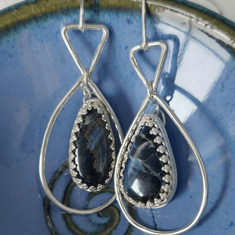 Dark Blue Pietersite Necklace and Earrings Set For Sale at 1stDibs