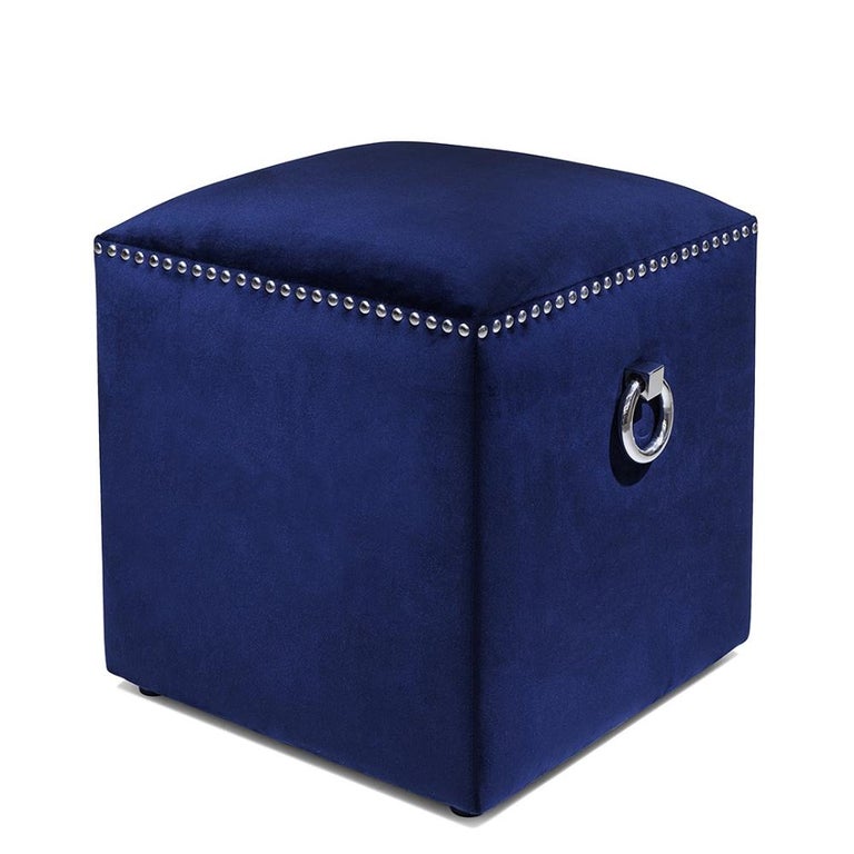 Deep Blue Stool with Blue Velvet Fabric For Sale at 1stDibs