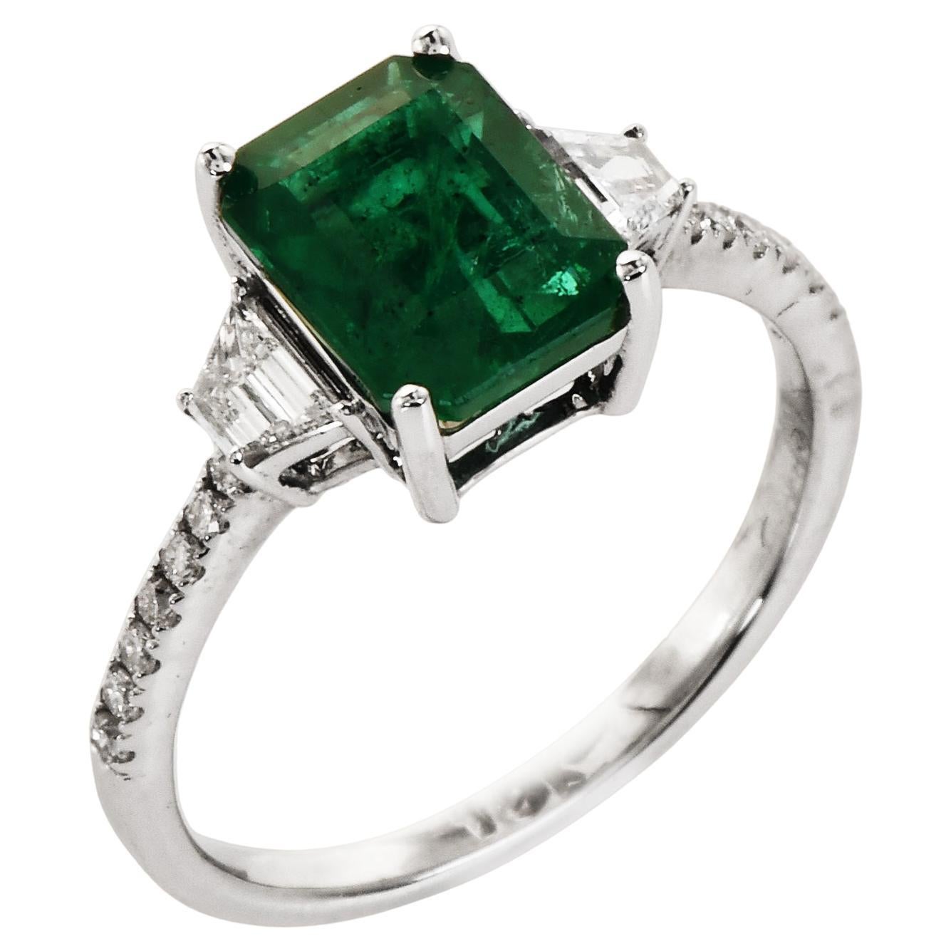 GIA Natural NO Oil Deep Green Emerald Trapeze Diamond 18K Ring For Sale ...