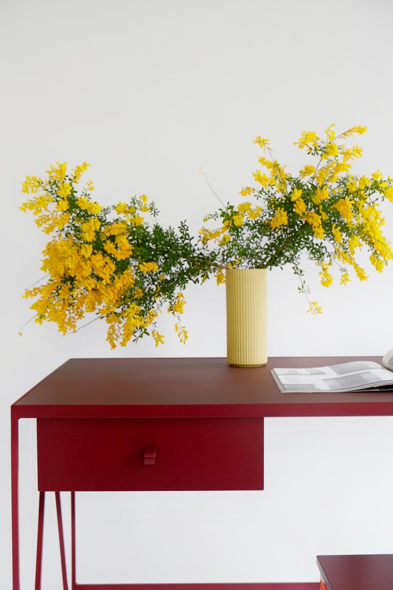 Deep Green Study Desk with Natural Linoleum Table Top, Customizable For ...