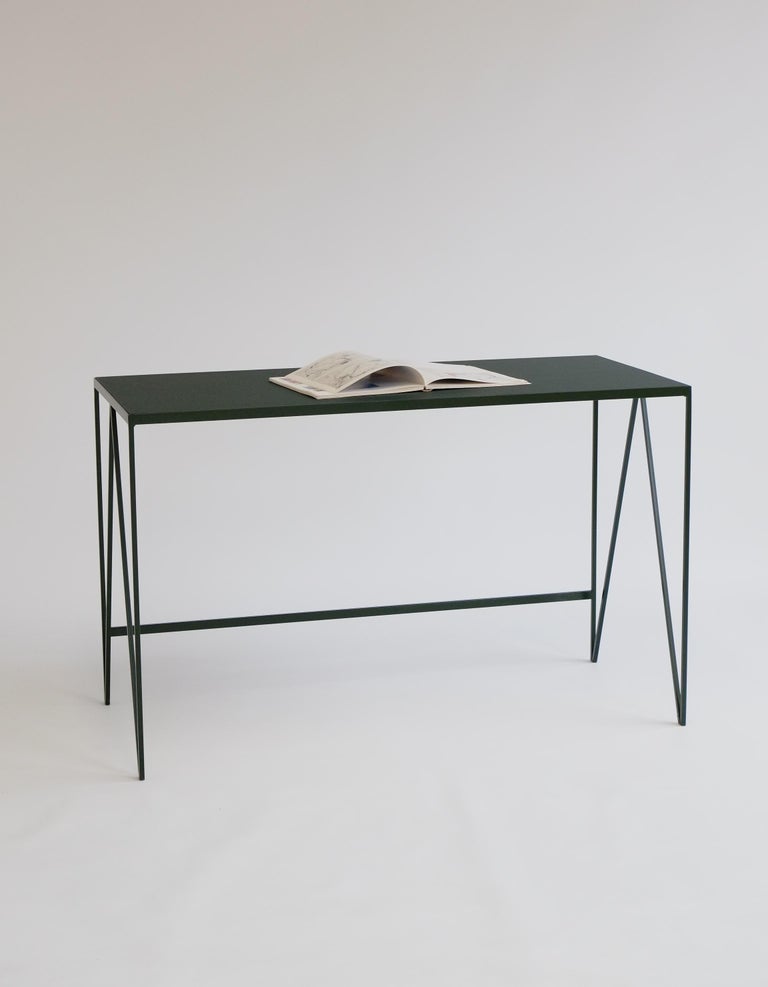 Deep Green Study Desk with Natural Linoleum Table Top, Customizable For ...