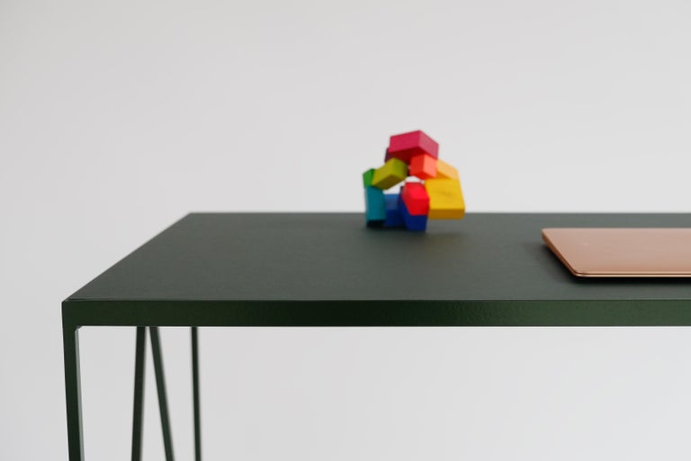 Deep Green Study Desk with Natural Linoleum Table Top, Customizable For ...