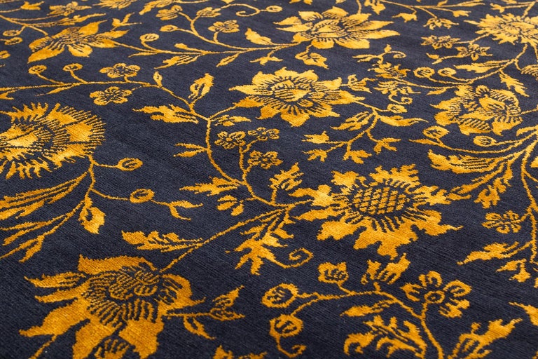 Deep Navy Blue and Gold Traditional Floral Rug For Sale at 1stDibs ...