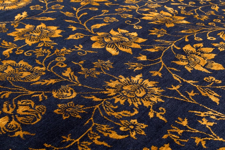 Deep Navy Blue and Gold Traditional Floral Rug For Sale at 1stDibs ...