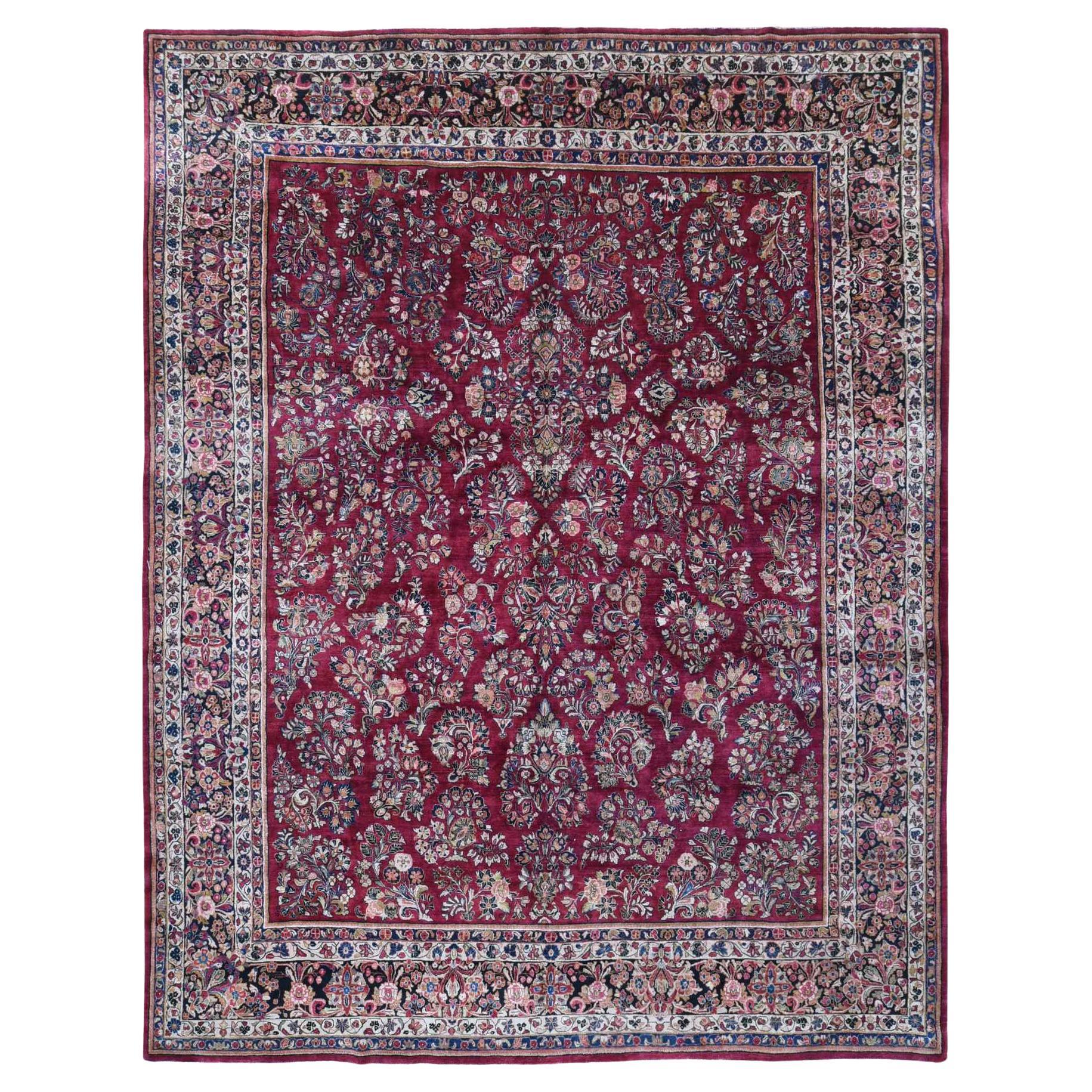 Red Antique Persian Sarouk Wool Rug Handmade with Classic Floral Design ...