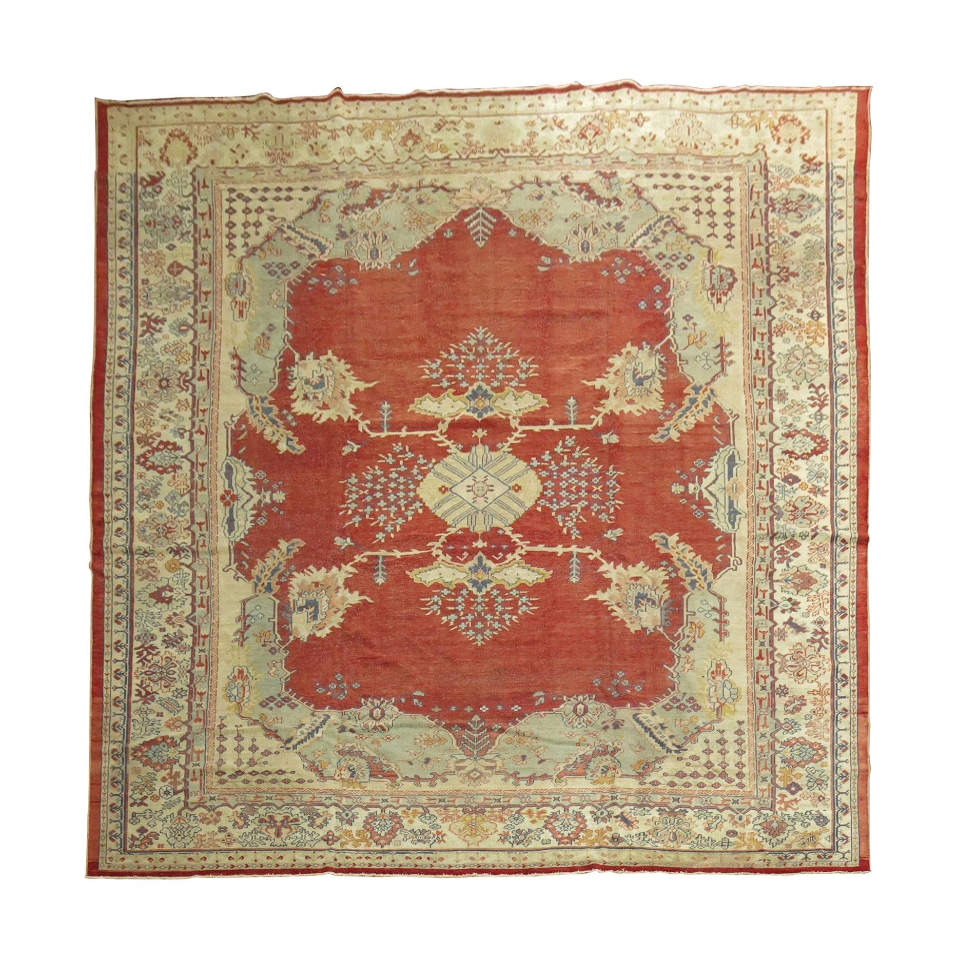 Square Red Antique Oushak Rug For Sale at 1stDibs