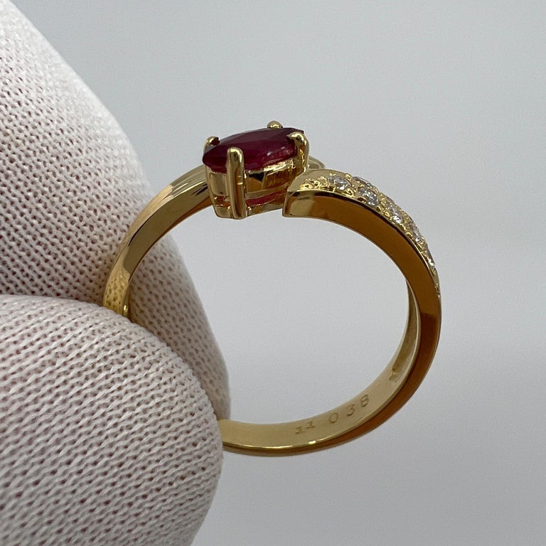 Deep Red Marquise Cut Ruby and Pave Diamond 18k Yellow Gold Cluster ...