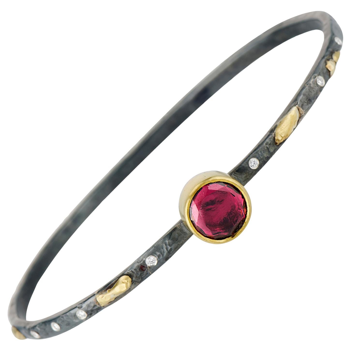Rose Cut Diamond Silver Gold Bangle Bracelet at 1stDibs