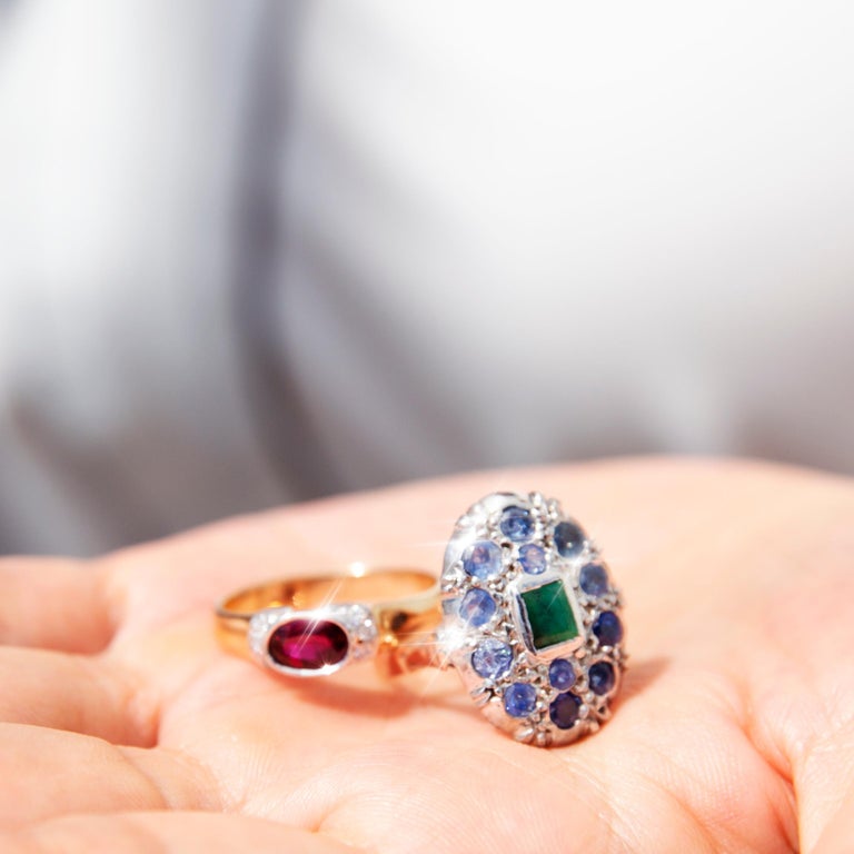Deep Red Ruby and Diamond 9 Carat Yellow Gold Rub Over Vintage Ring ...