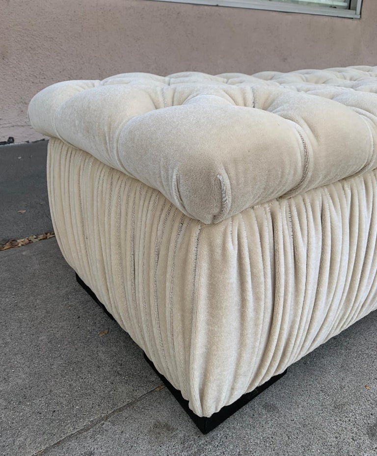 Deep Tufted Bench Upholstered in Cream Mohair For Sale at 1stDibs