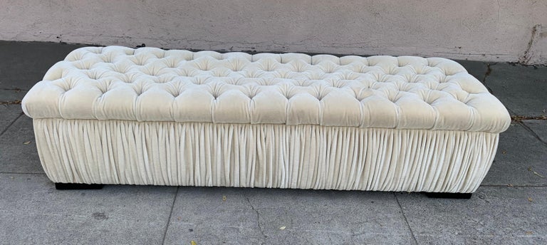 Deep Tufted Bench Upholstered in Cream Mohair For Sale at 1stDibs