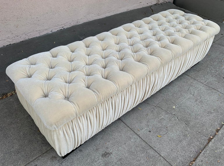 Deep Tufted Bench Upholstered in Cream Mohair For Sale at 1stDibs