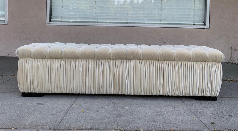 Deep Tufted Bench Upholstered in Cream Mohair For Sale at 1stDibs