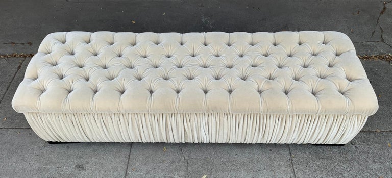 Deep Tufted Bench Upholstered in Cream Mohair For Sale at 1stDibs