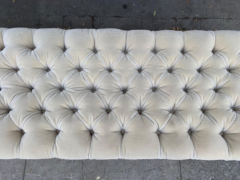 Deep Tufted Bench Upholstered in Cream Mohair For Sale at 1stDibs