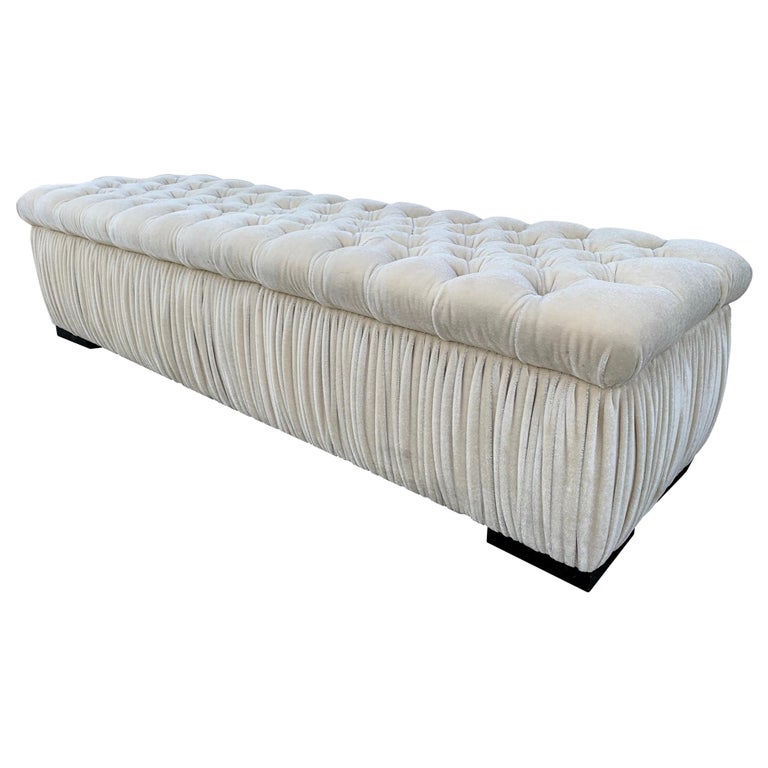 Deep Tufted Bench Upholstered in Cream Mohair For Sale at 1stDibs