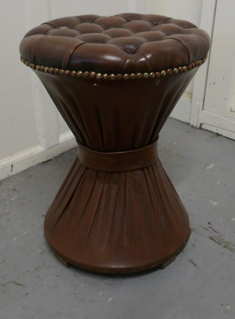 Deeply Buttoned Tam Tam Leather Stool For Sale at 1stDibs