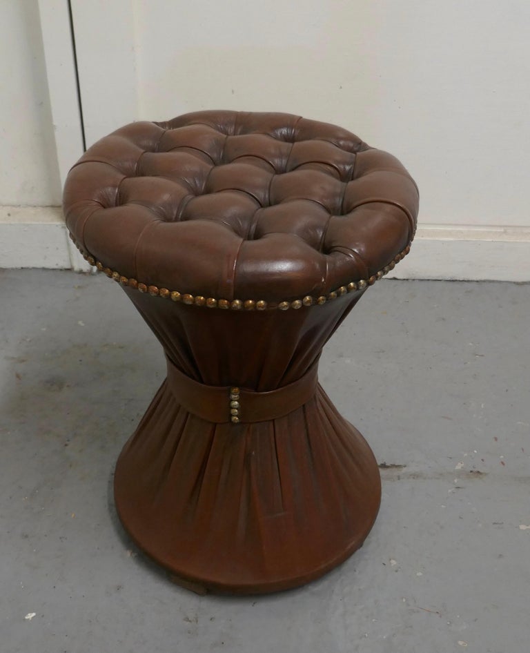 Deeply Buttoned Tam Tam Leather Stool For Sale at 1stDibs