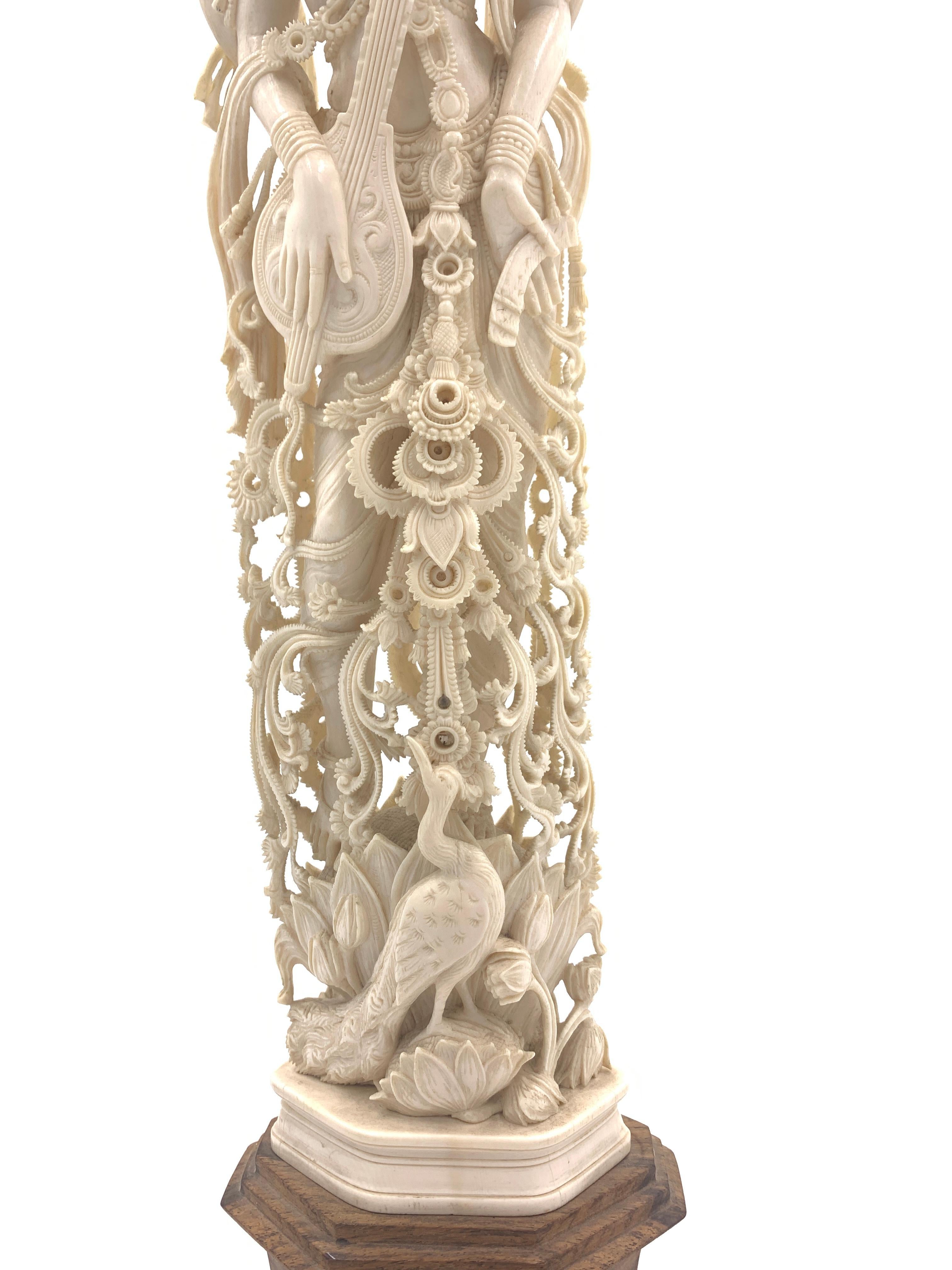 Deeply Carved Indian Ivory God Figure Saraswati For Sale at 1stDibs ...