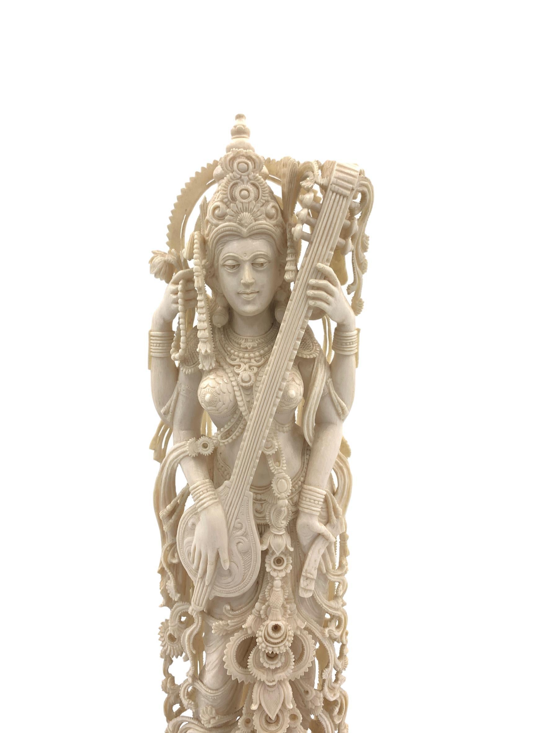 Deeply Carved Indian Ivory God Figure Saraswati For Sale at 1stDibs ...