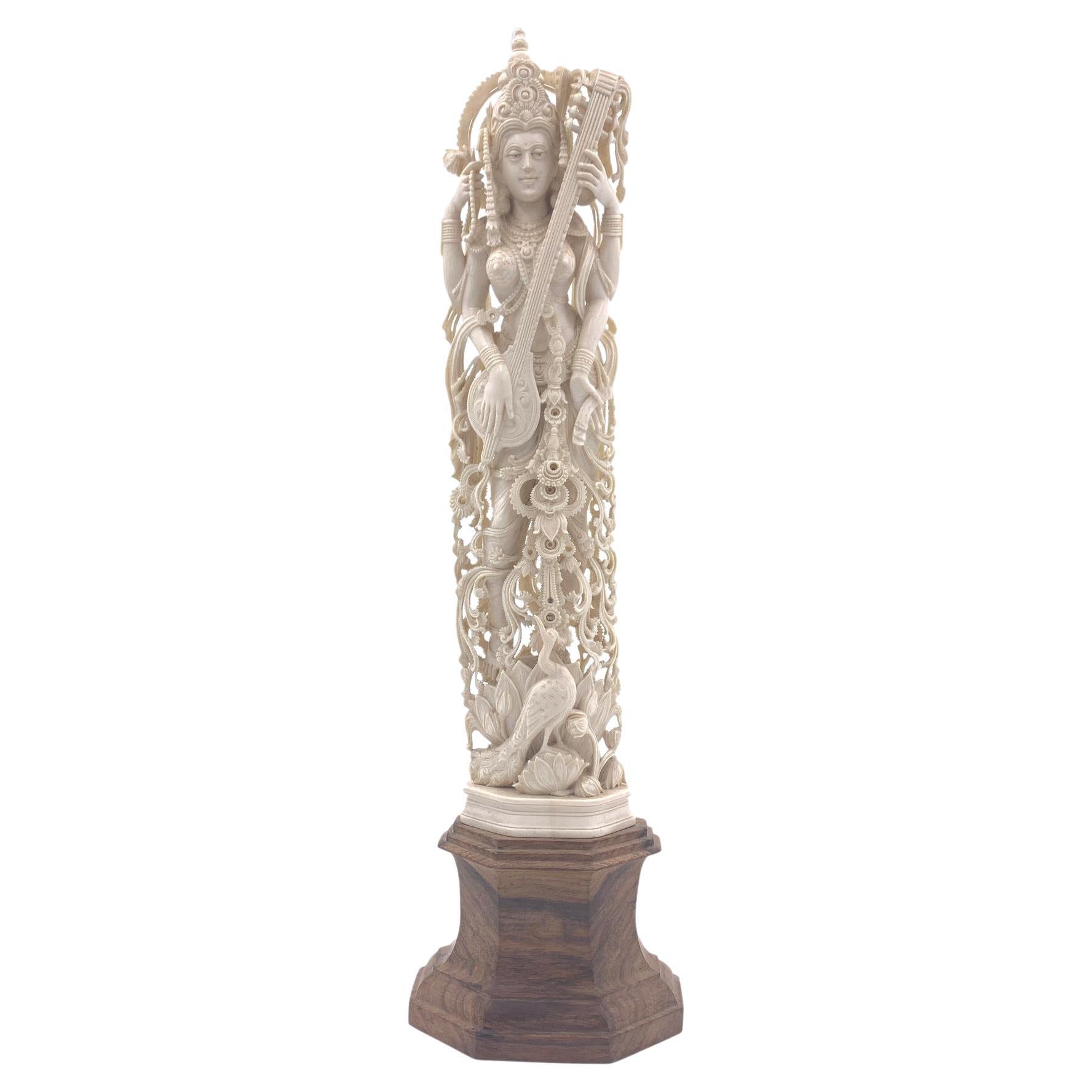 Deeply Carved Indian Ivory God Figure Saraswati For Sale at 1stDibs ...