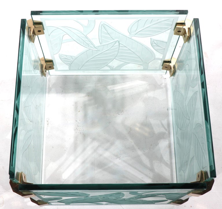 Deeply Etched Glass Mid Century Foliate Coffee Table For Sale at 1stDibs